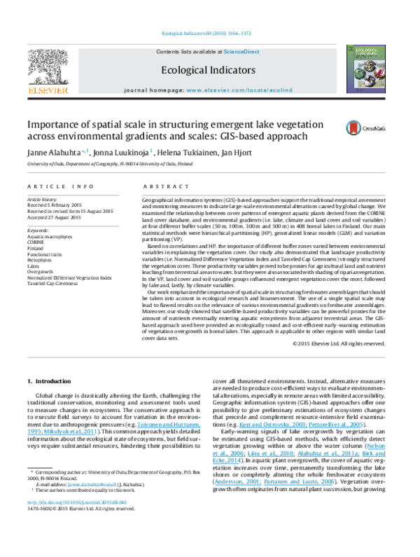 (PDF) Importance of spatial scale in structuring emergent lake ...