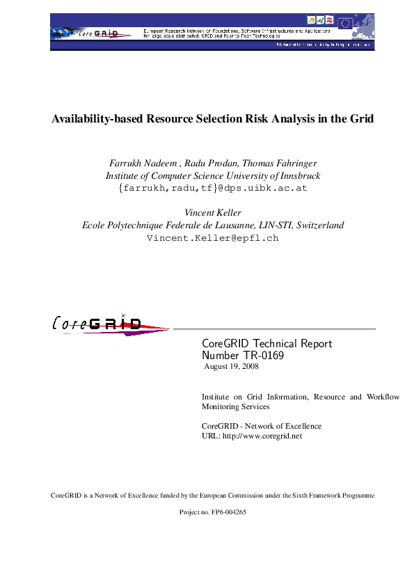 (PDF) Availability-based Resource Selection Risk Analysis in the Grid