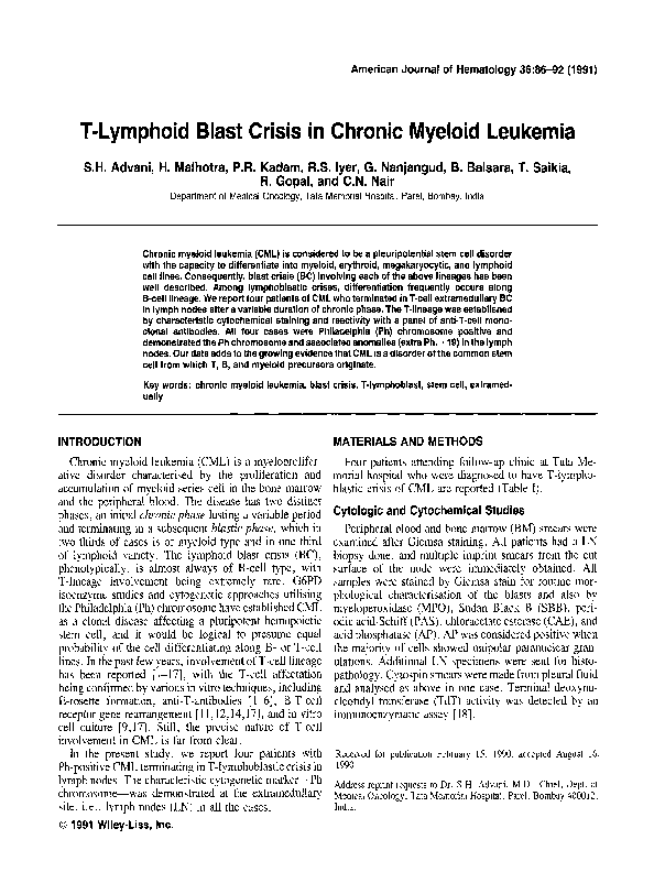 (PDF) T-lymphoid blast crisis in chronic myeloid leukemia