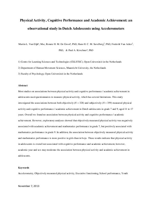 (PDF) Physical activity, cognitive performance, and academic ...