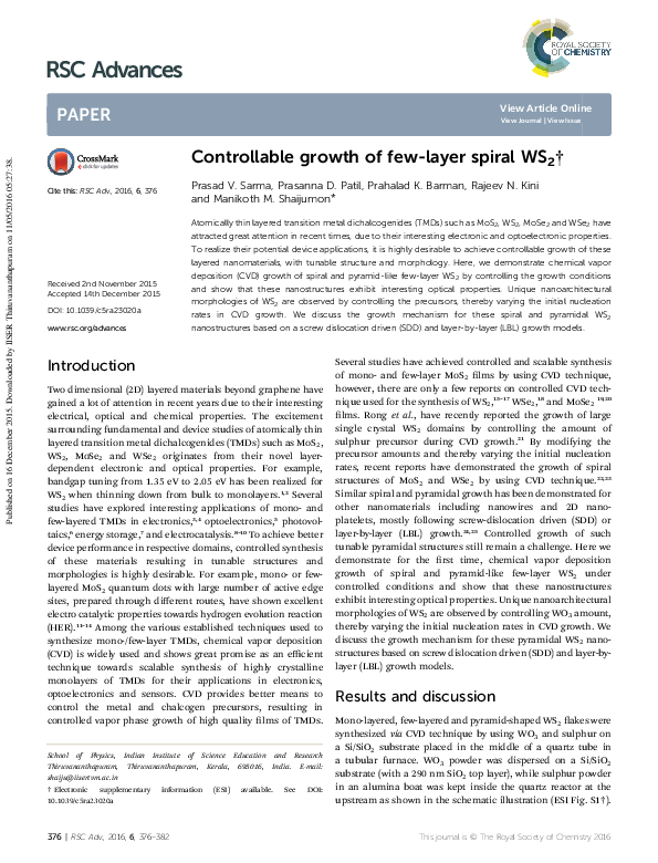 (PDF) Controllable growth of few-layer spiral WS 2