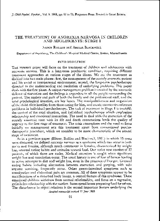 (PDF) THE TREATMENT OF ANOREXIA NERVOSA IN CHILDREN AND ADOLESCENTS ...