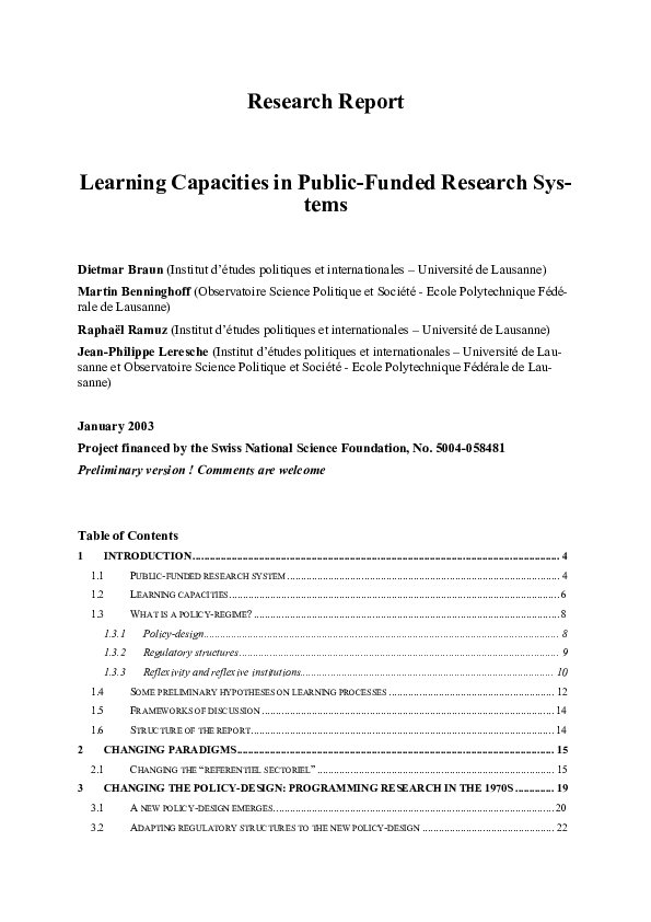 (PDF) Research Report Learning Capacities in Public Funded Research ...