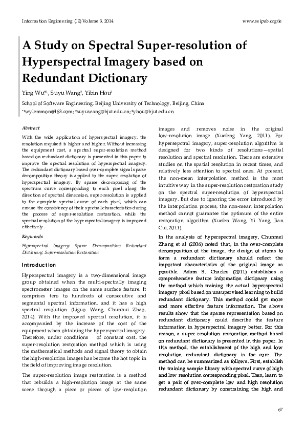 (PDF) A Study on Spectral Super-resolution of Hyperspectral Imagery ...