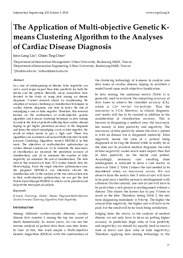 Pdf The Application Of Multi Objective Genetic K Means Clustering Algorithm To The Analyses