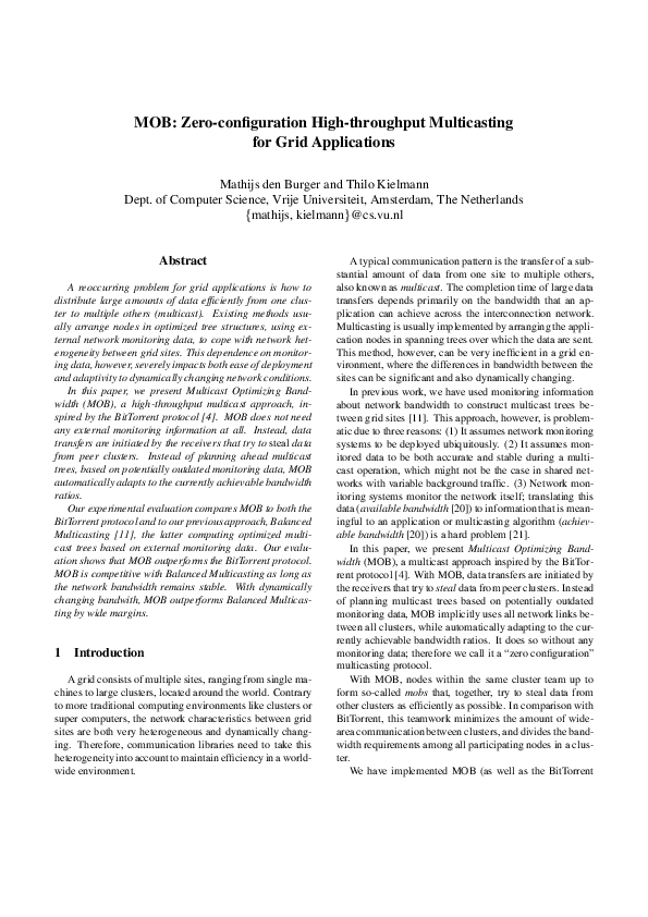 (PDF) MOB: zero-configuration high-throughput multicasting for grid ...