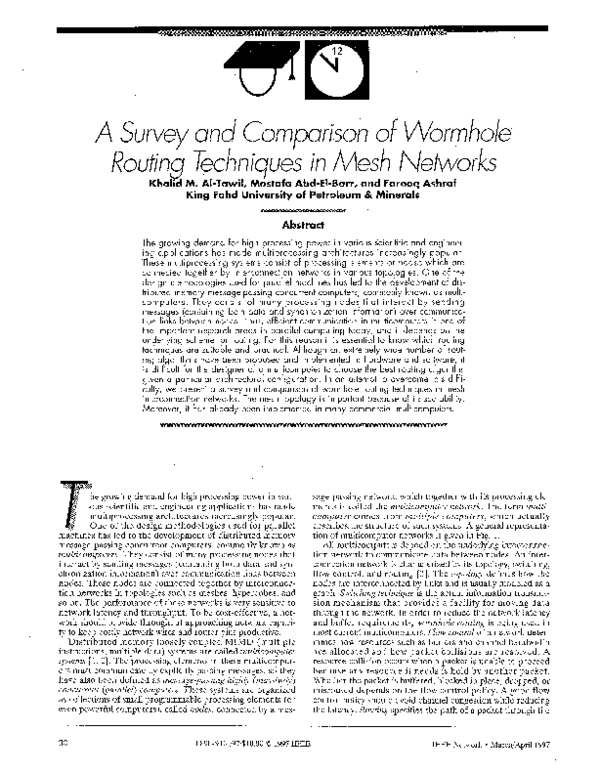 (PDF) A survey and comparison of wormhole routing techniques in a mesh networks