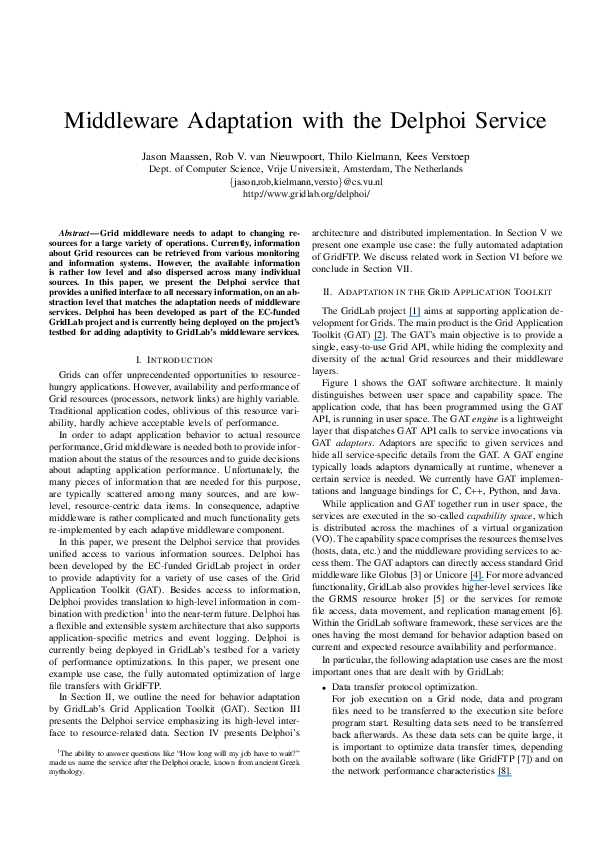 (PDF) Middleware adaptation with the Delphoi service