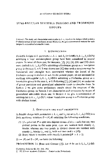 (PDF) Semi-regular divisible designs and Frobenius groups