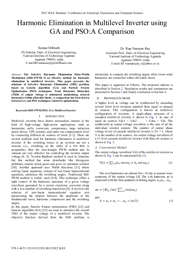 (PDF) Harmonic elimination in multilevel inverter using GA and PSO: A comparison