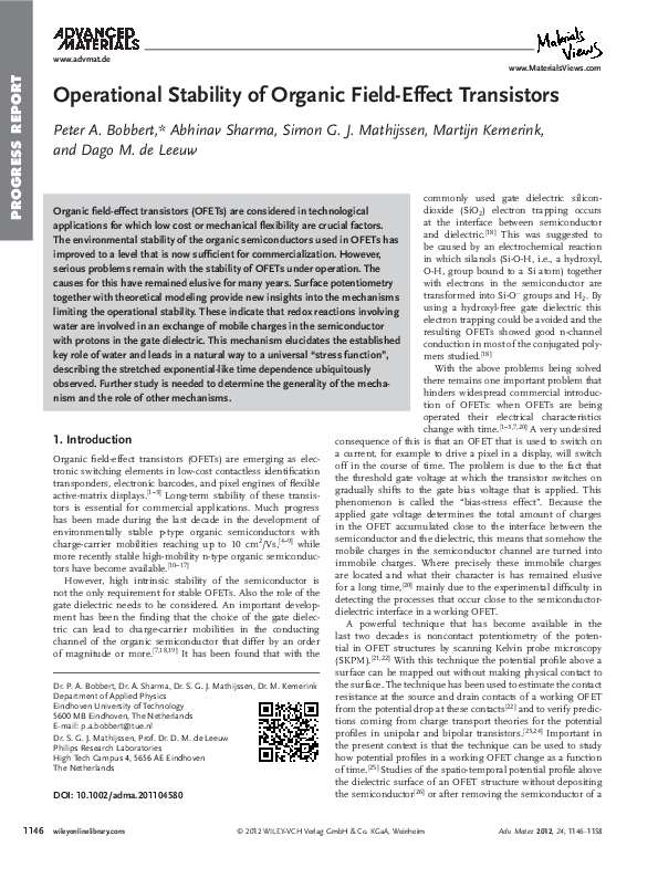 (PDF) Operational Stability of Organic Field-Effect Transistors