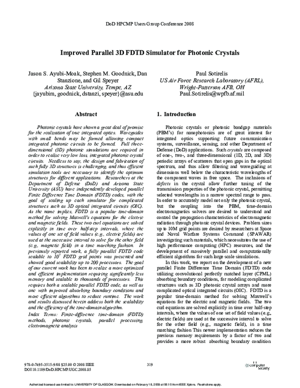 (PDF) Improved Parallel 3D FDTD Simulator for Photonic Crystal
