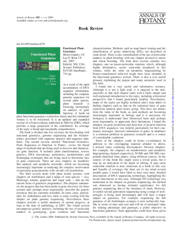 Pdf Functional Plant Genomics