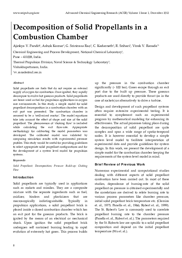 (PDF) Decomposition of Solid Propellants in a Combustion Chamber
