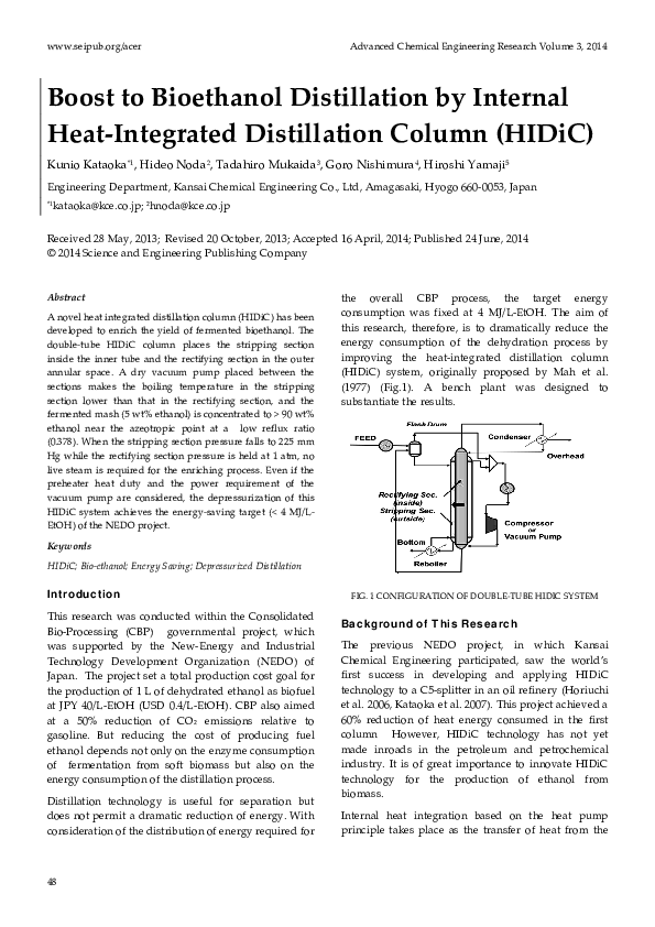 (PDF) Boost to Bioethanol Distillation by Internal Heat-Integrated ...