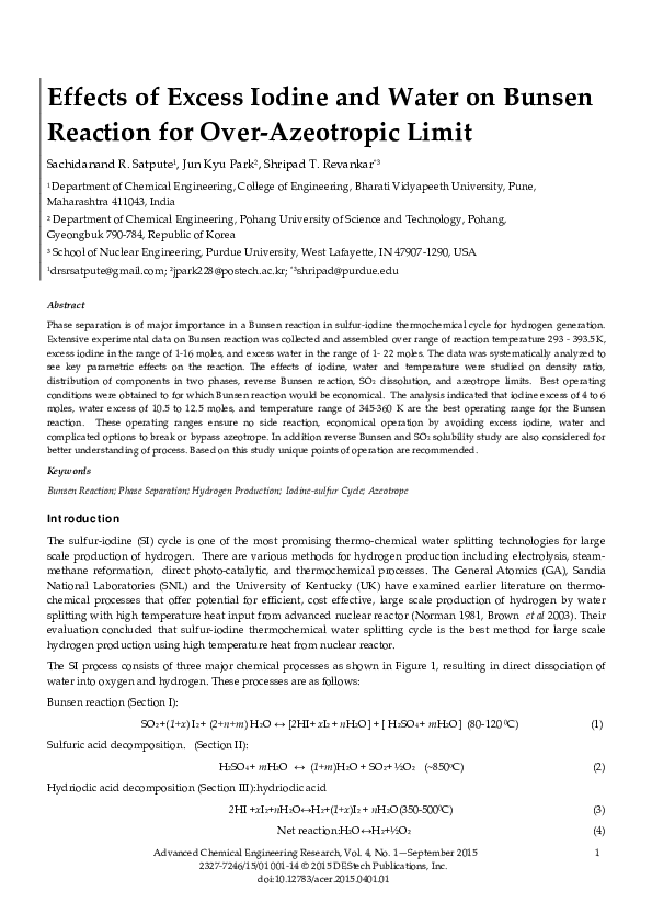 (PDF) Effects of Excess Iodine and Water on Bunsen Reaction for Over ...