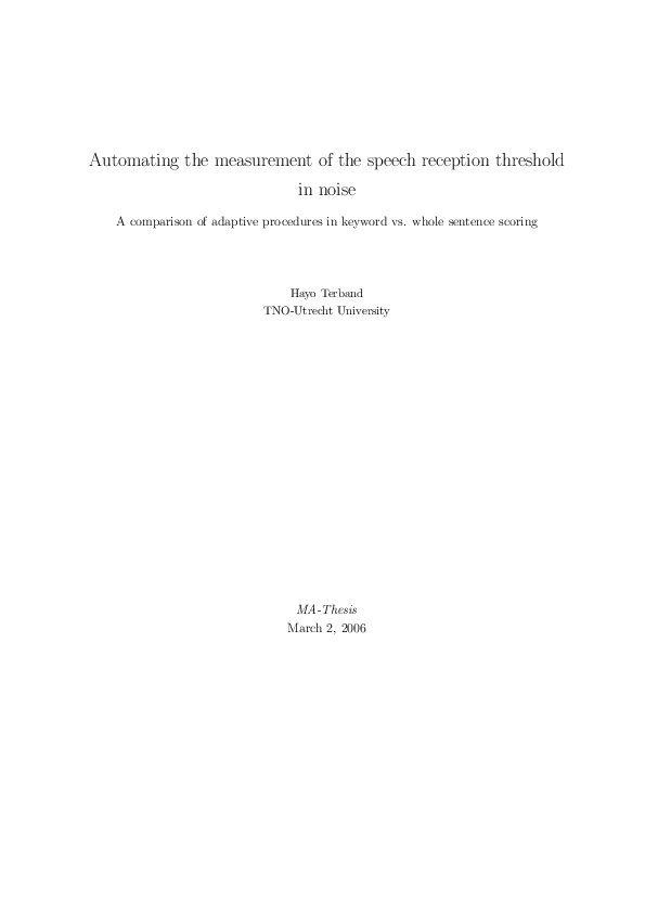 (PDF) Automating the measurement of the speech reception threshold in noise: A comparison of ...