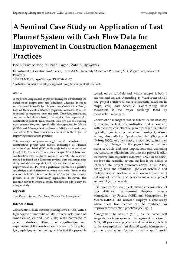 (PDF) A Seminal Case Study on Application of Last Planner System with ...