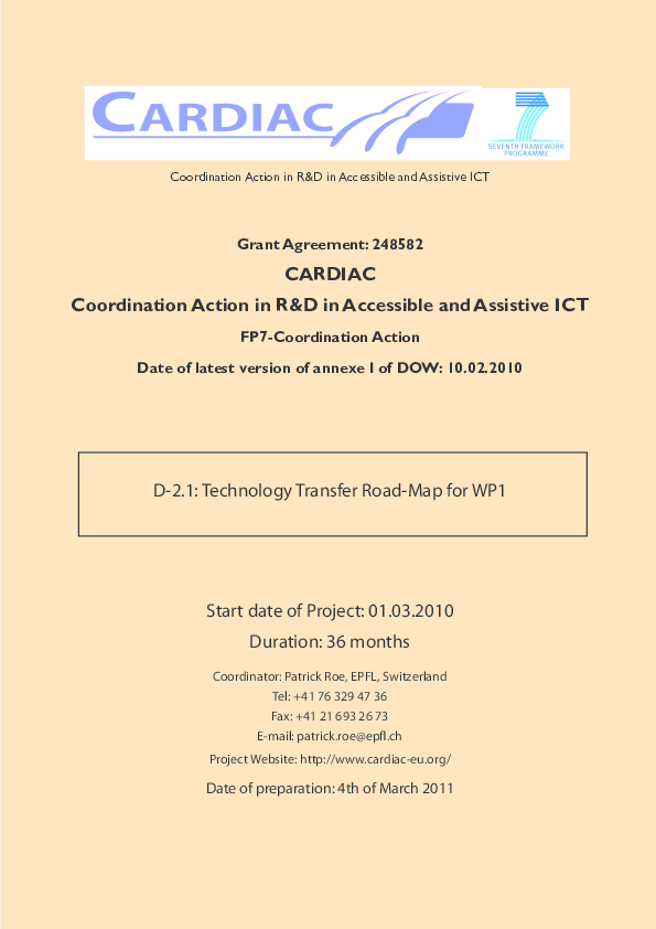 (PDF) Technology Transfer Road-map for WP1
