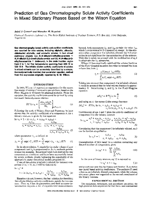 (PDF) Prediction of gas chromatography solute activity coefficients in ...