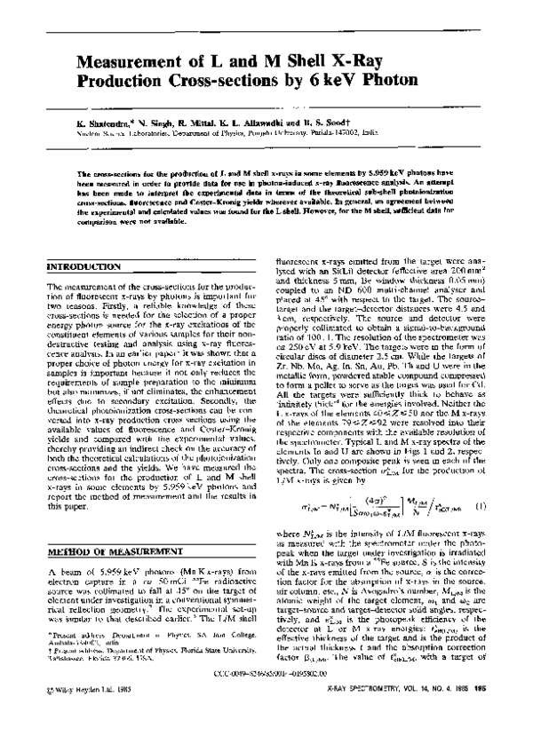 (PDF) Measurement of L and M shell x-ray production cross-sections by 6 ...