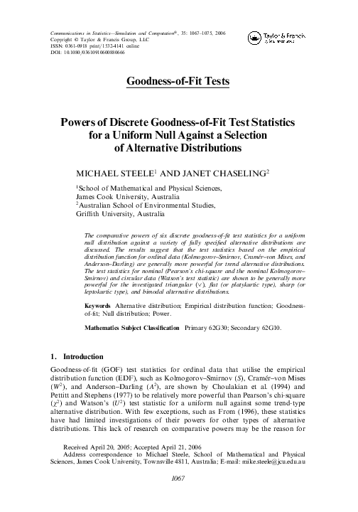 Pdf Powers Of Discrete Goodness Of Fit Test Statistics For A Uniform Null Against A Selection