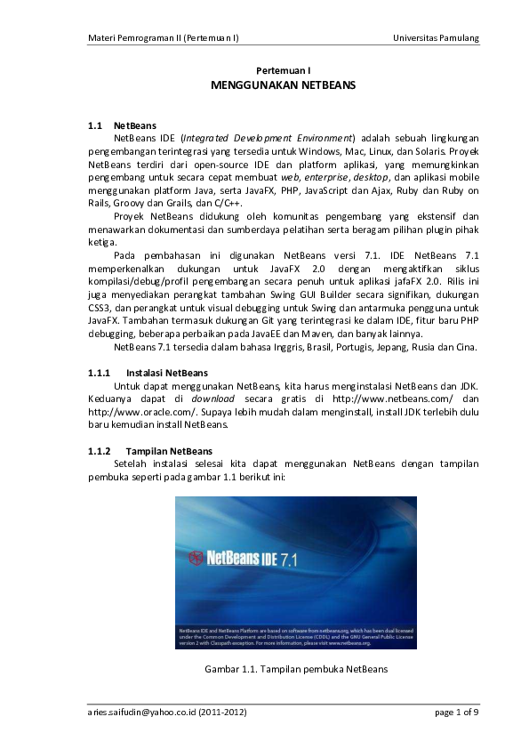 (PDF) Materi Pemrograman II (Pertemuan I