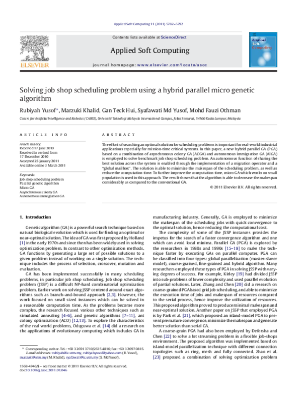 Pdf Solving Job Shop Scheduling Problem Using A Hybrid Parallel Micro Genetic Algorithm