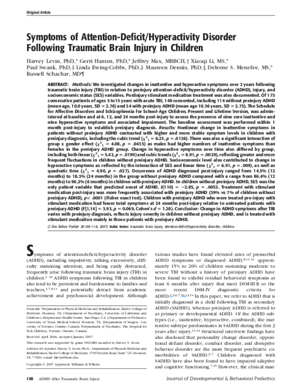 (PDF) Symptoms of Attention-Deficit/Hyperactivity Disorder Following ...