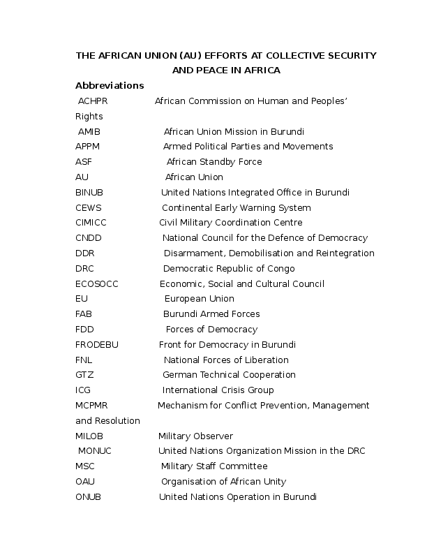 (DOC) THE AFRICAN UNION (AU) EFFORTS AT COLLECTIVE SECURITY AND PEACE ...