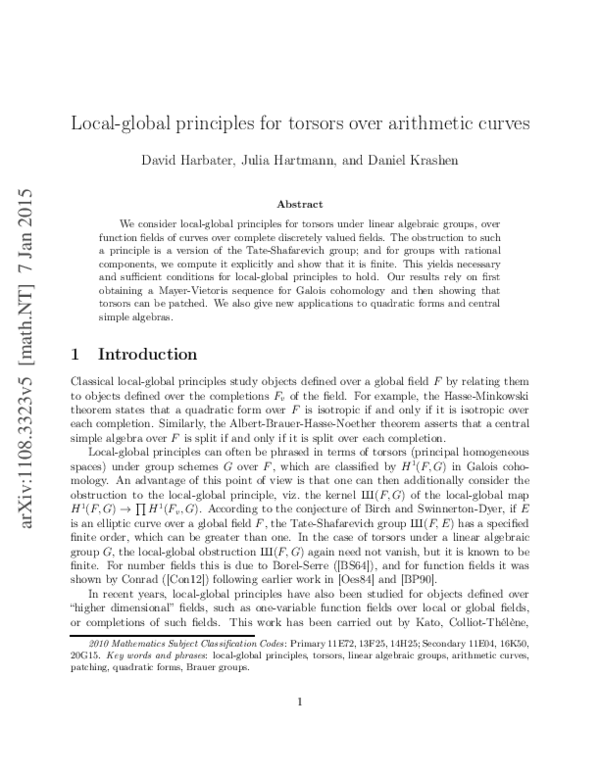 (PDF) Local-global principles for torsors over arithmetic curves