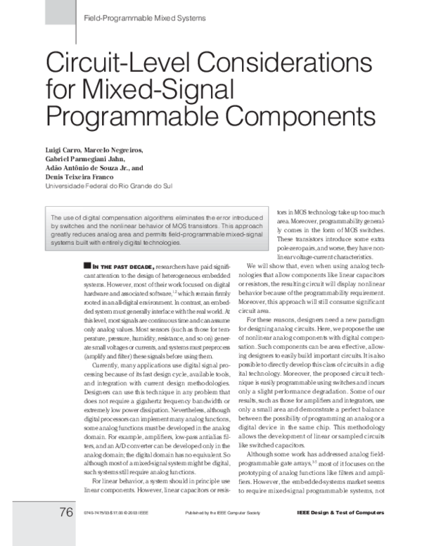 (PDF) Circuit-Level Considerations for Mixed-Signal Programmable Components