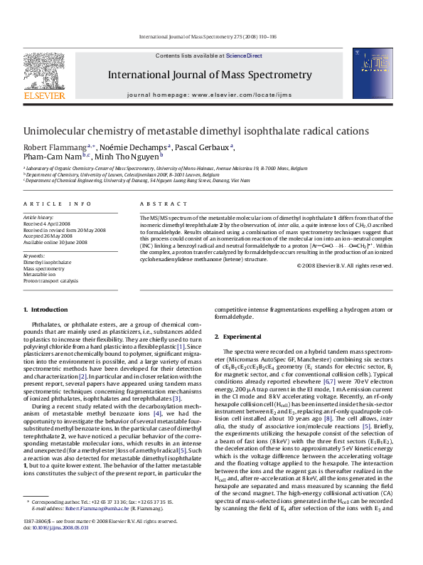(PDF) Unimolecular chemistry of metastable dimethyl isophthalate ...