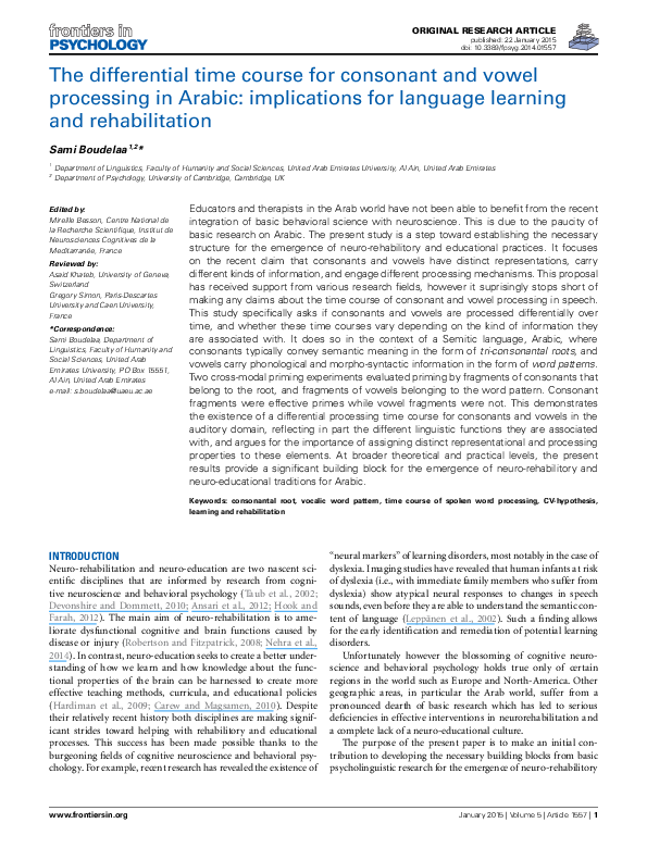 (PDF) The differential time course for consonant and vowel processing ...