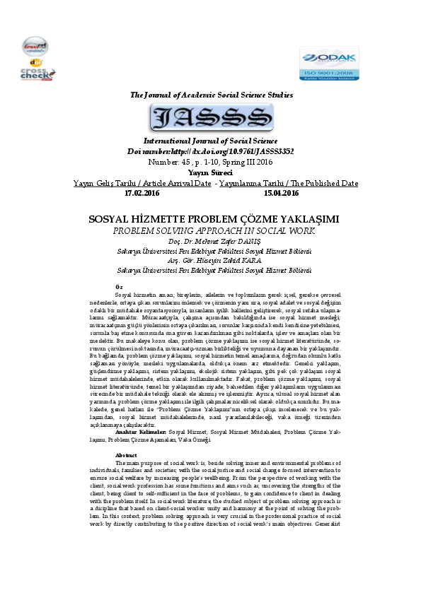(PDF) SOSYAL HİZMETTE PROBLEM ÇÖZME YAKLAŞIMI - PROBLEM SOLVING ...