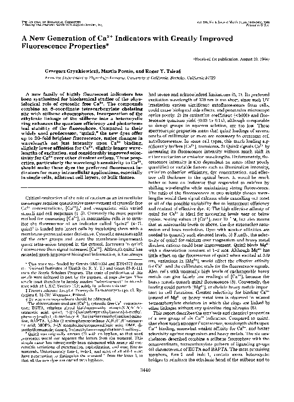 (PDF) Grynkiewicz G, Poenie M & Tsien RY.A new generation of Ca2 ...