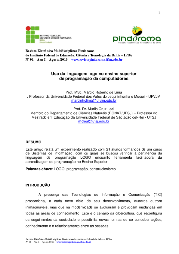 (PDF) Uso da linguagem logo no ensino superior de programação de ...