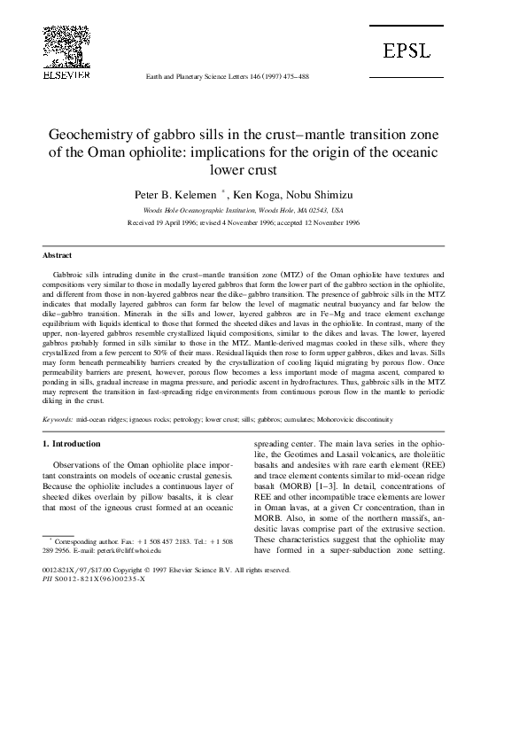(PDF) Geochemistry of gabbro sills in the crust-mantle transition zone ...