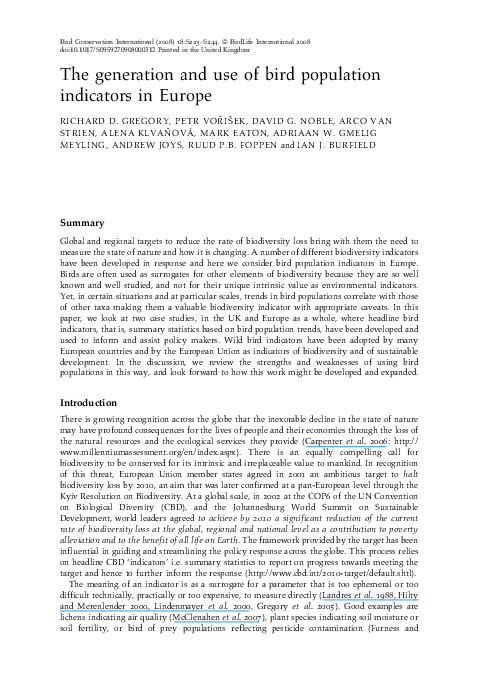 (PDF) The generation and use of bird population indicators in Europe