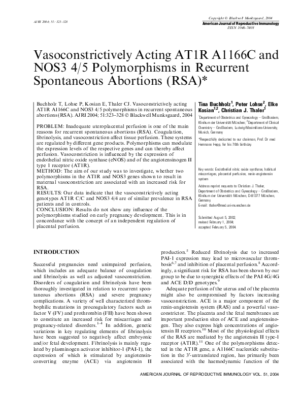 (PDF) Vasoconstrictively Acting AT1R A1166C and NOS3 4/5 Polymorphisms ...