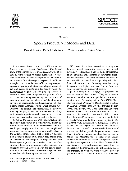 (PDF) Speech production: Models and data