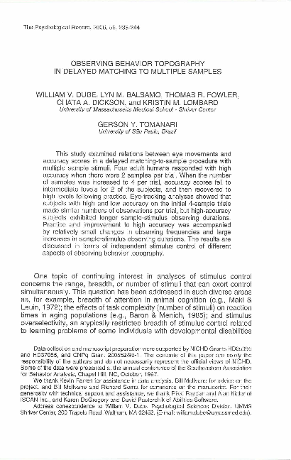 (PDF) Observing Behavior Topography in Delayed Matching to Multiple Samples