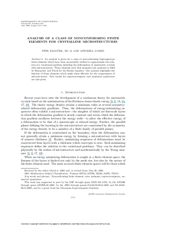 Pdf Analysis Of A Class Of Nonconforming Finite Elements For