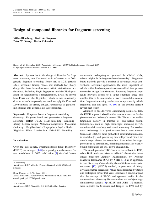 (PDF) Design of compound libraries for fragment screening