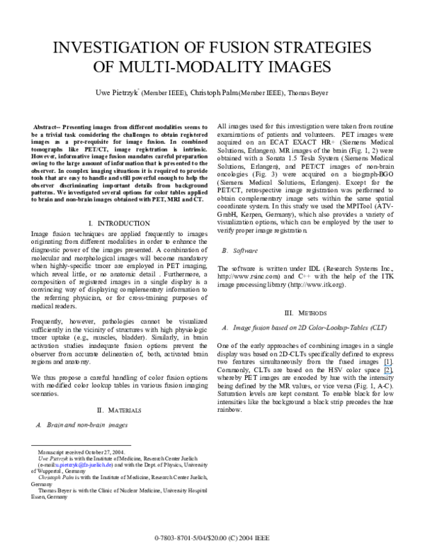 (PDF) Investigation of fusion strategies of multi-modality images