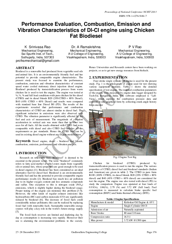 Pdf Performance Evaluation Combustion Emission And Vibration Characteristics Of Di Ci Engine