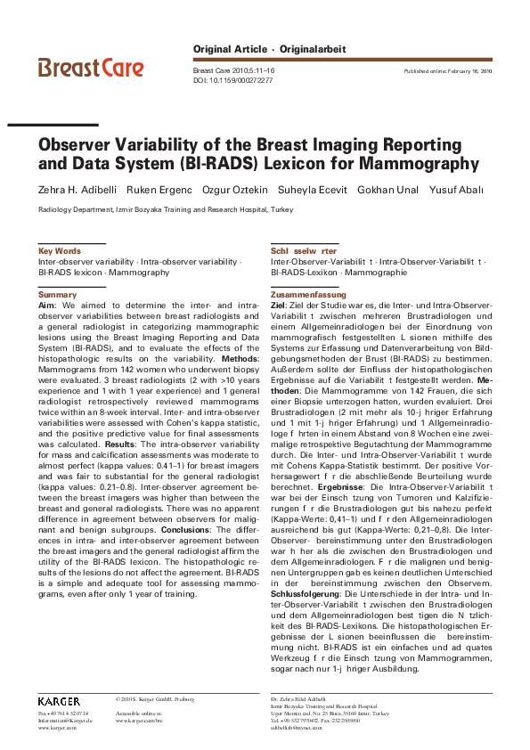 (PDF) Observer Variability of the Breast Imaging Reporting and Data ...