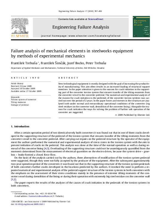 (PDF) Failure analysis of mechanical elements in steelworks equipment ...