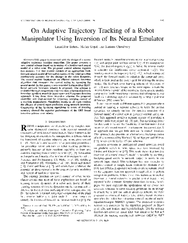Pdf On Adaptive Trajectory Tracking Of A Robot Manipulator Using Inversion Of Its Neural Emulator