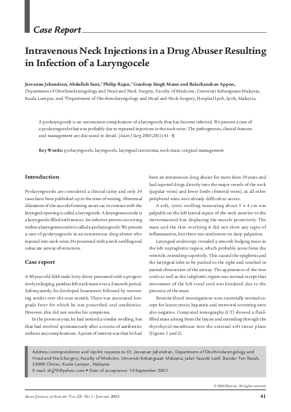 (PDF) Intravenous Neck Injections in a Drug Abuser Resulting in ...